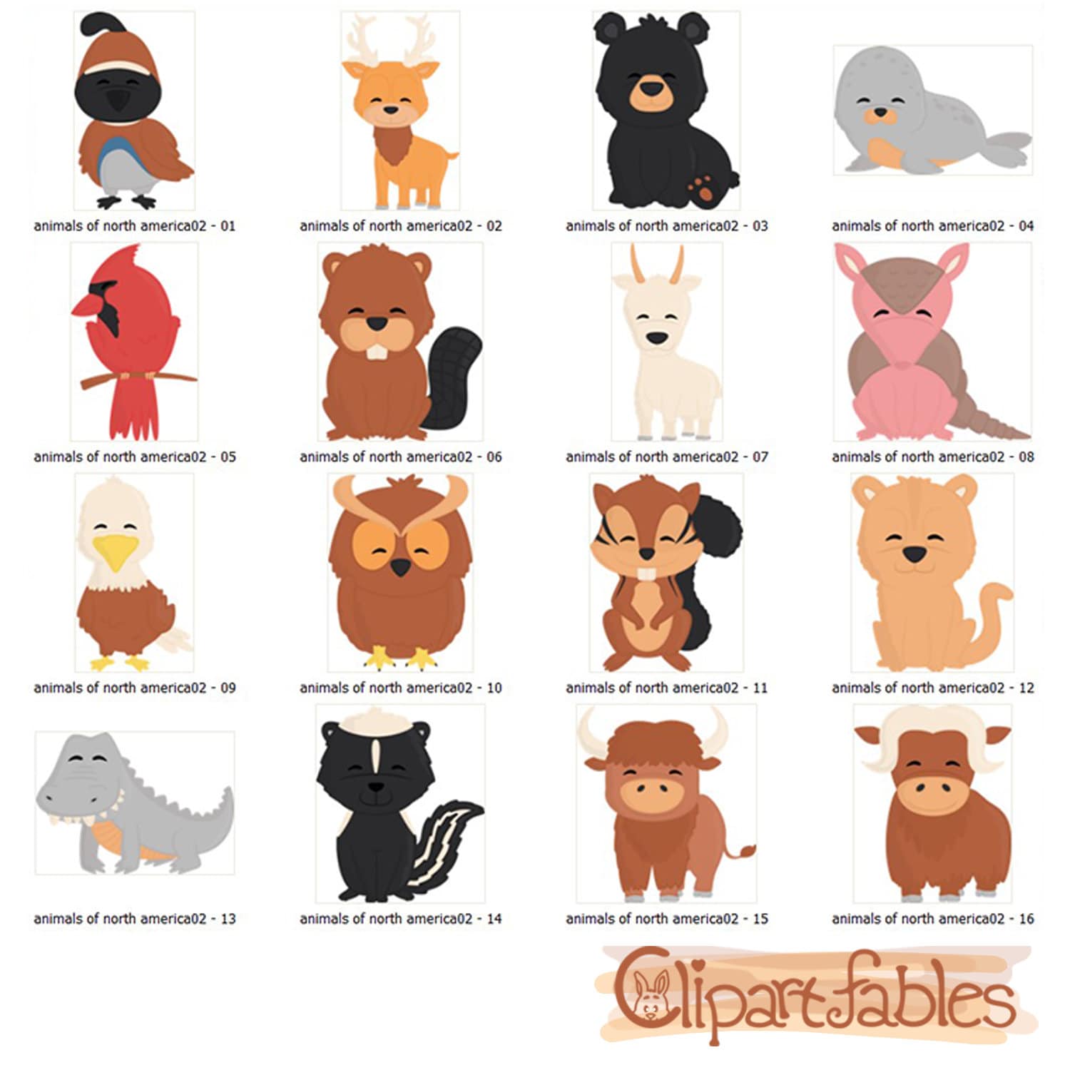 Cute ANIMALS Clipart North America Wildlife Woodland Animals - Etsy