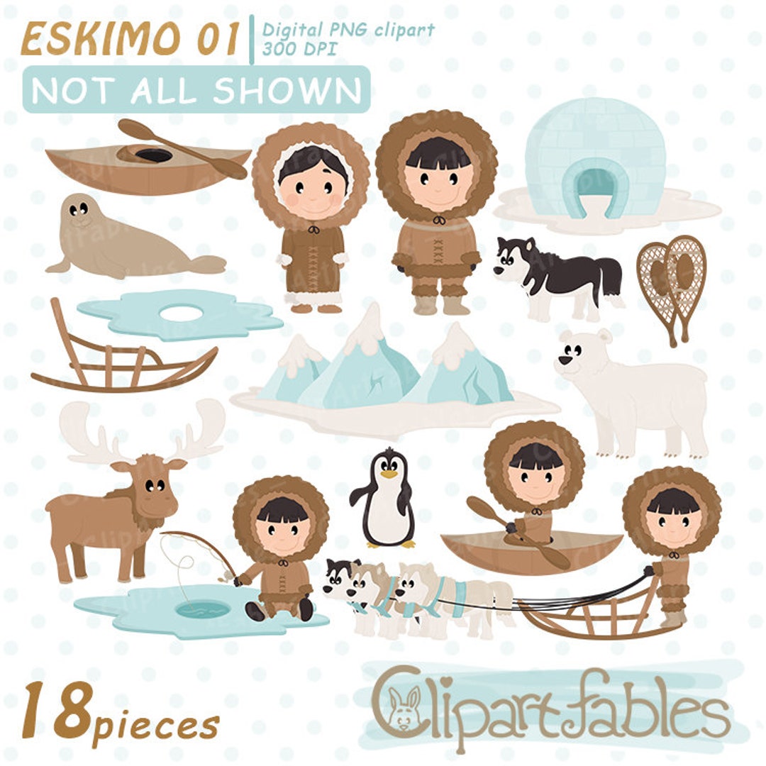 Cute ESKIMO Clipart, North Pole, Igloo, Arctic Art INSTANT Download ...