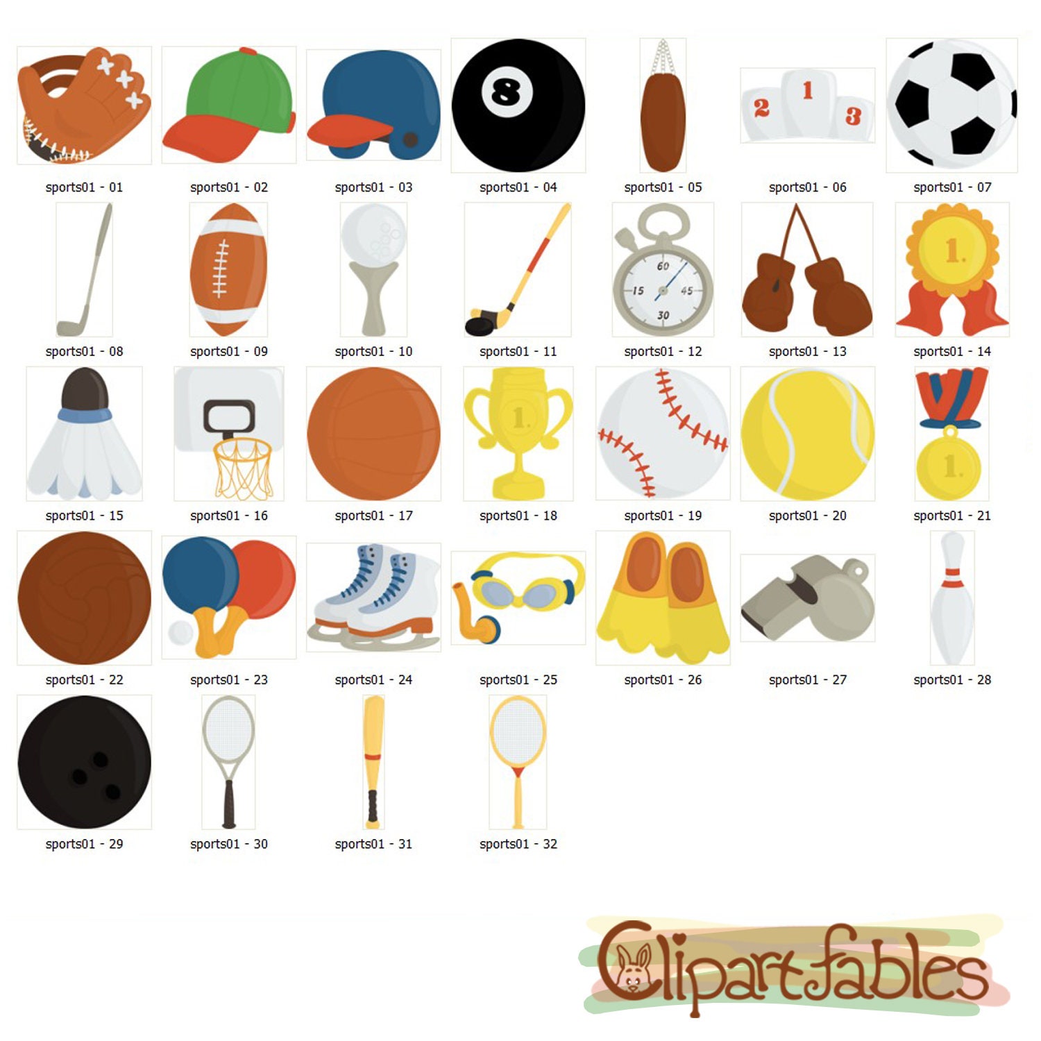 Cute SPORTS EQUIPMENT Clipart Ball Clip Art Sport Birthday - Etsy