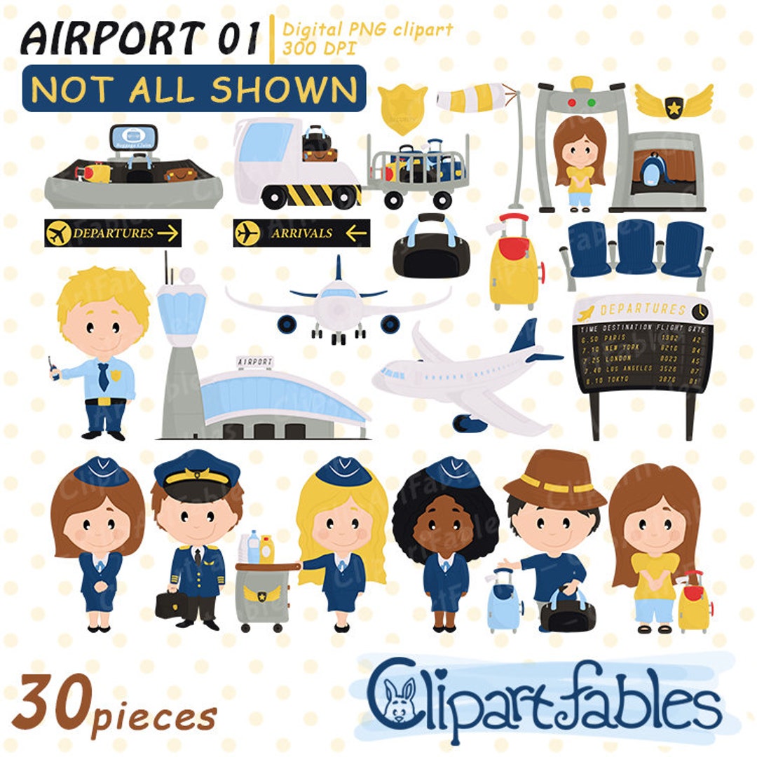 Cute AIRPORT Clipart, Pilot and Stewardess Clip Art Set, Aircraft ...