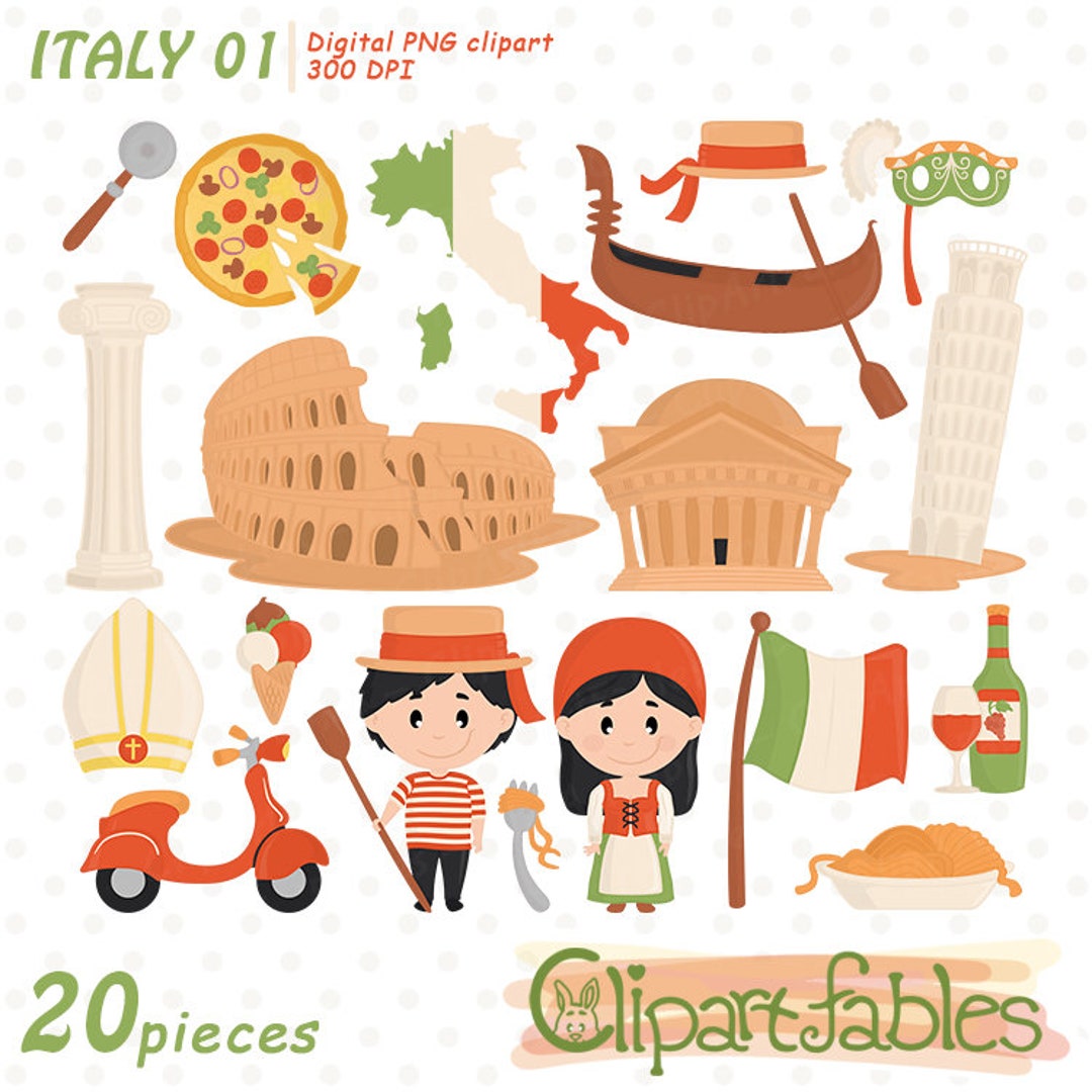 Cute ITALY Clipart, Rome Clip Art, Pizza, Countries of the World ...