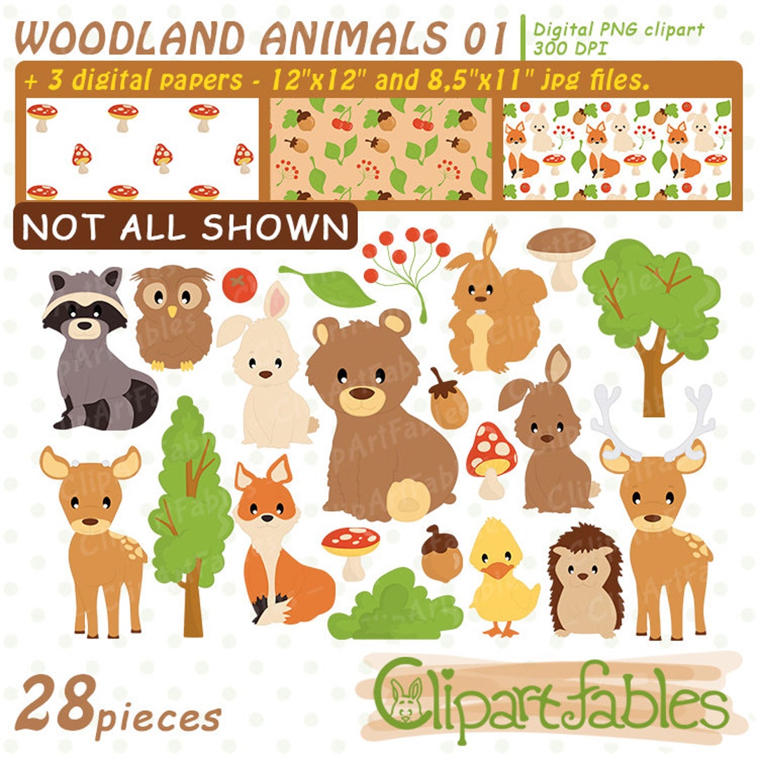Cute WOODLAND Animals Clipart, FOREST ANIMALS Digital Clip Art Set ...