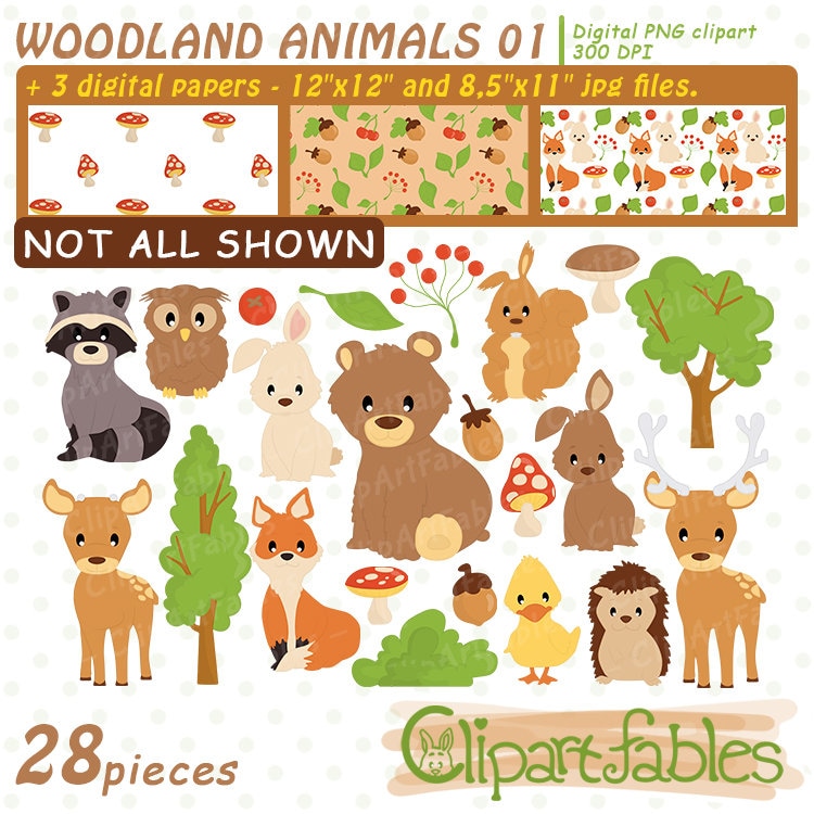 Cute WOODLAND Animals Clipart FOREST ANIMALS digital clip art | Etsy