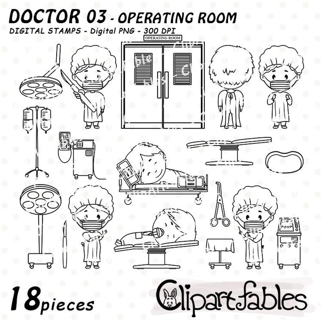 SURGERY Digital Stamps, Operating Room Outline, Medical Line Art ...