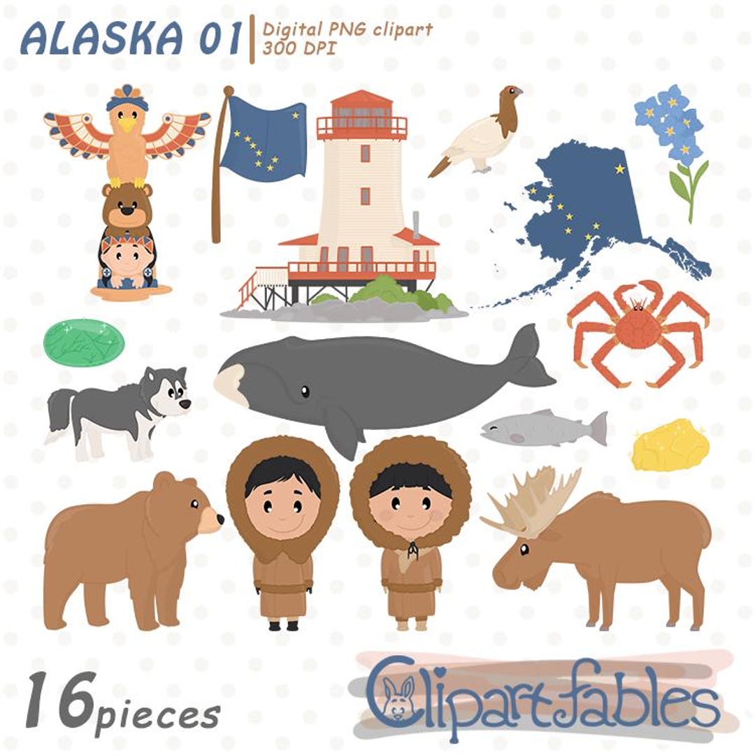 ALASKA Clipart, Travel in the USA, Symbols of Alaska, Illustrations ...