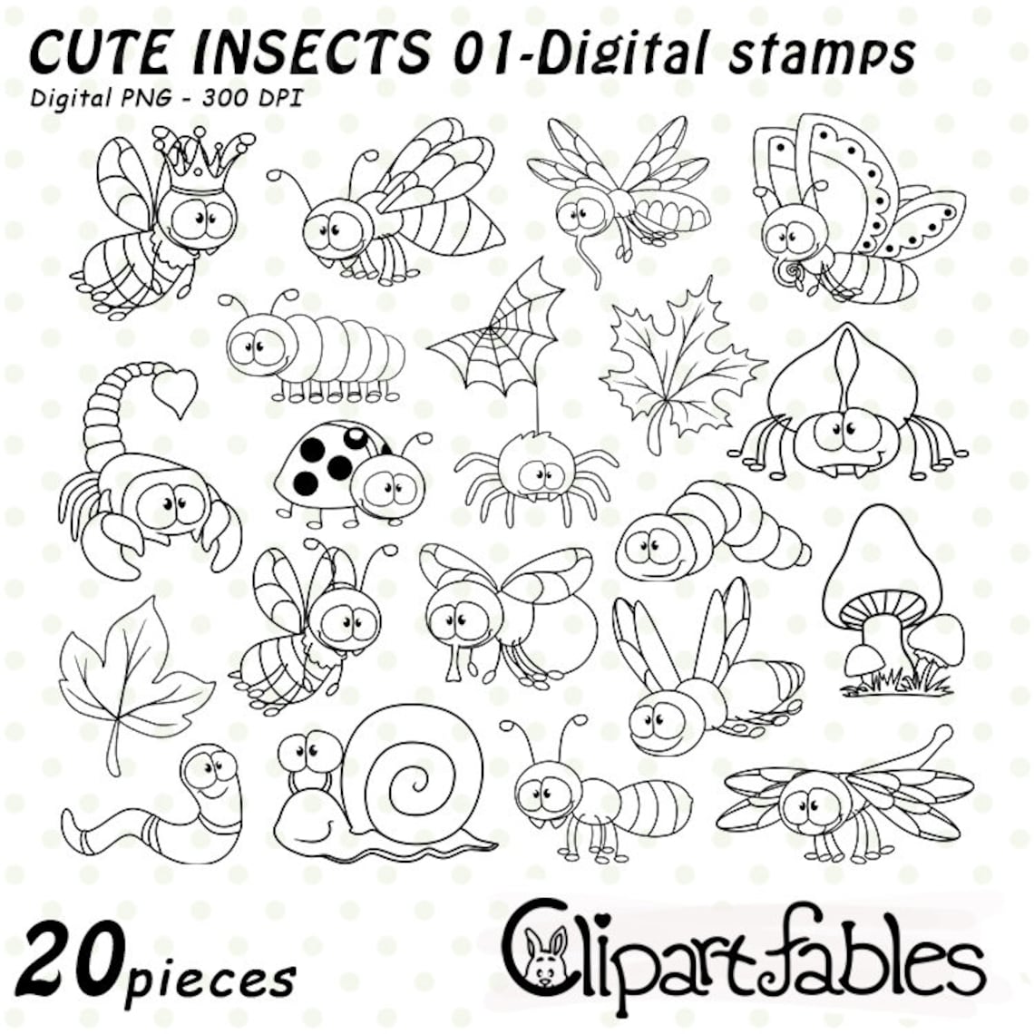 Cute INSECTS Digital STAMPS, Bugs, Insect Friends INSTANT Download ...