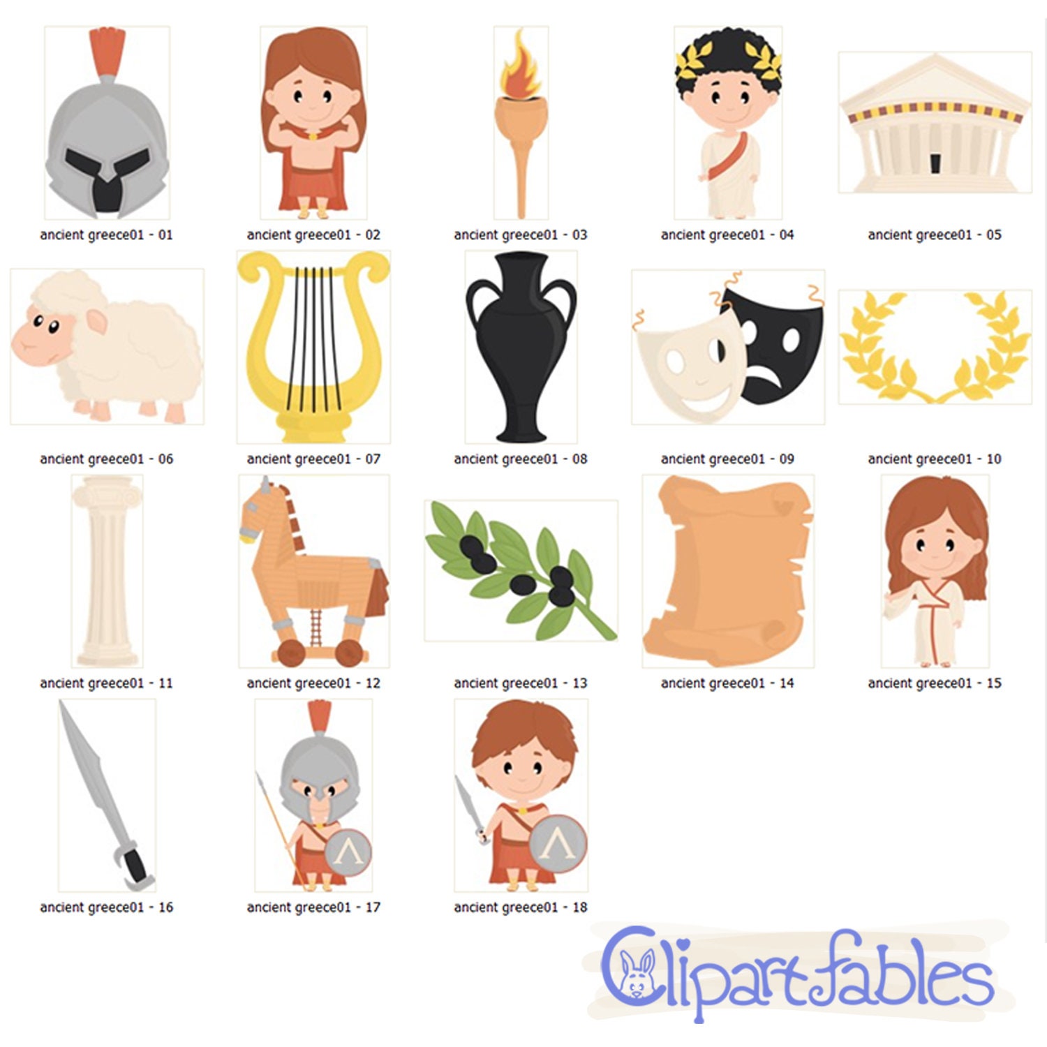 Cute ANCIENT GREECE Clipart, Travel Clip Art, Sparta, King Leonidas ...