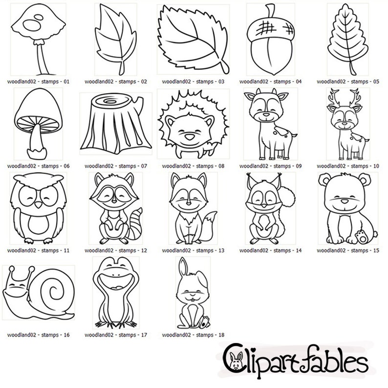 WOODLAND Animals Digital Stamps, Cute FOREST ANIMALS, Stamps, Outline ...