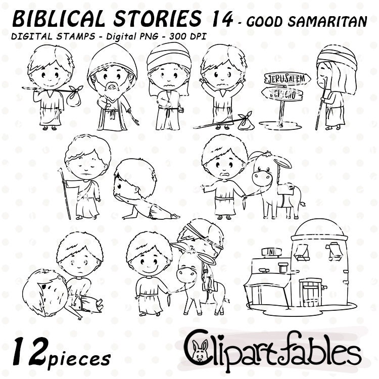 The GOOD SAMARITAN Digital Stamps - Bible Story Line Art, Christian ...