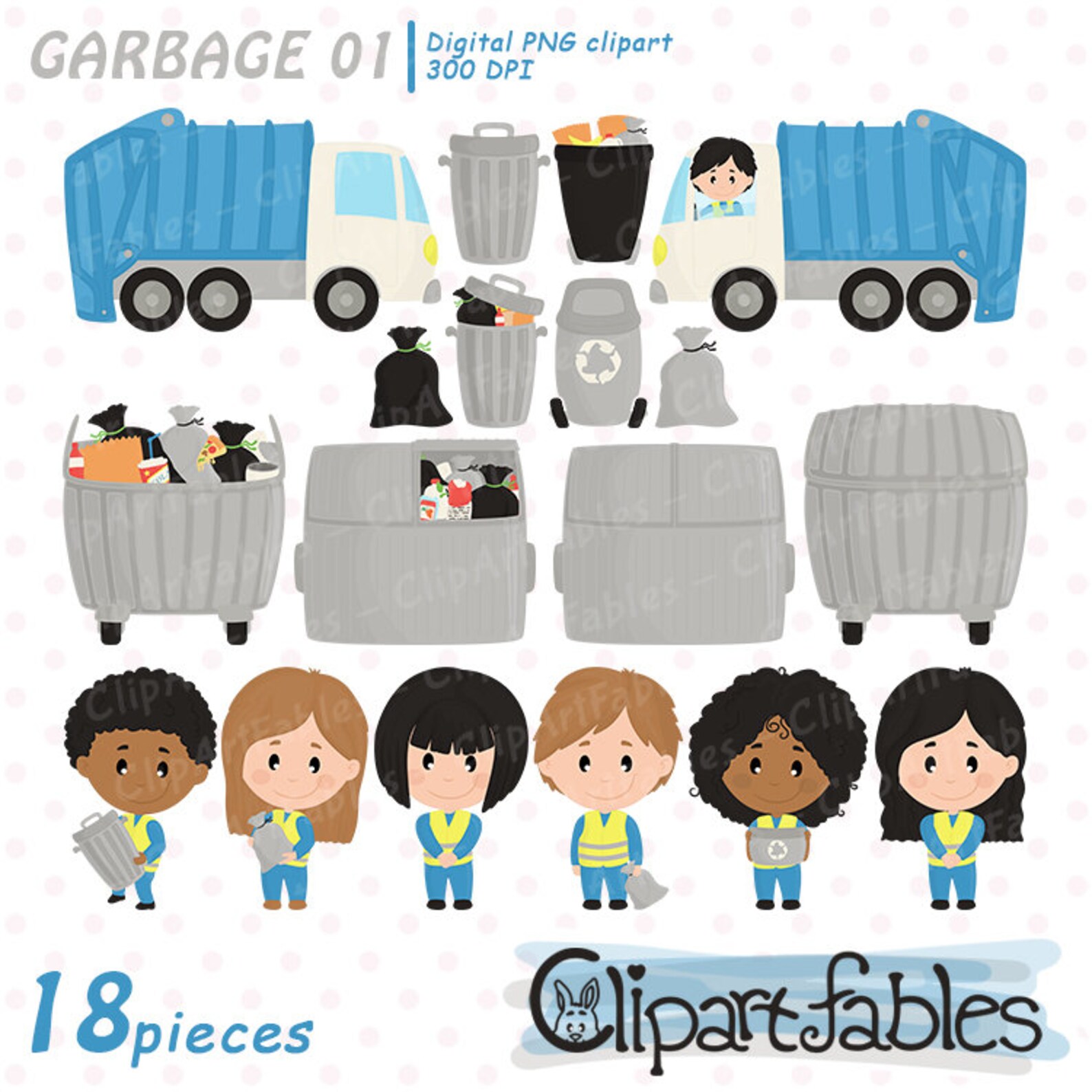 Cute GARBAGE collector clipart Trash clip art Garbage truck | Etsy