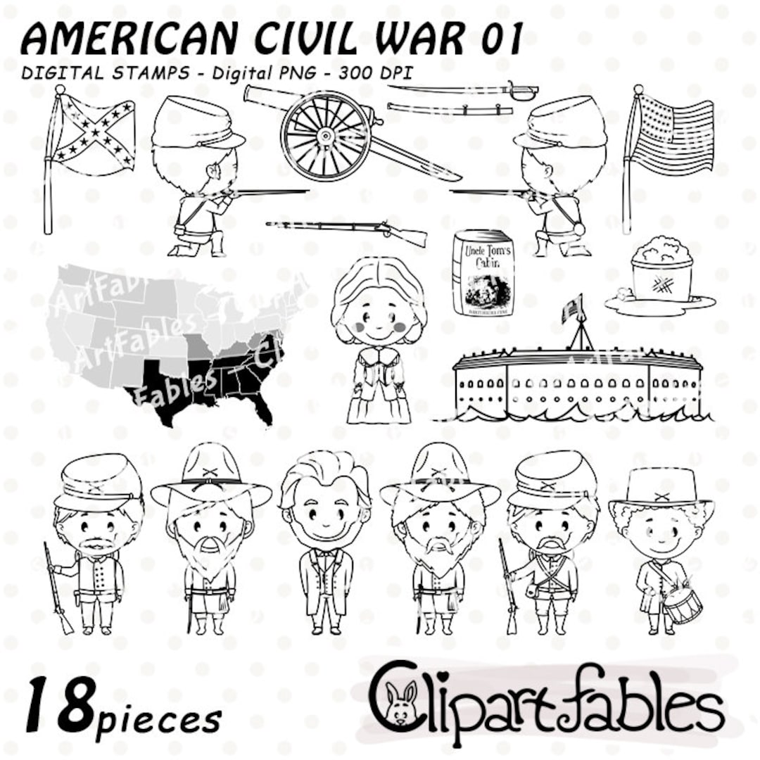 AMERICAN CIVIL WAR Digital Stamps, American History Outline, Abraham ...