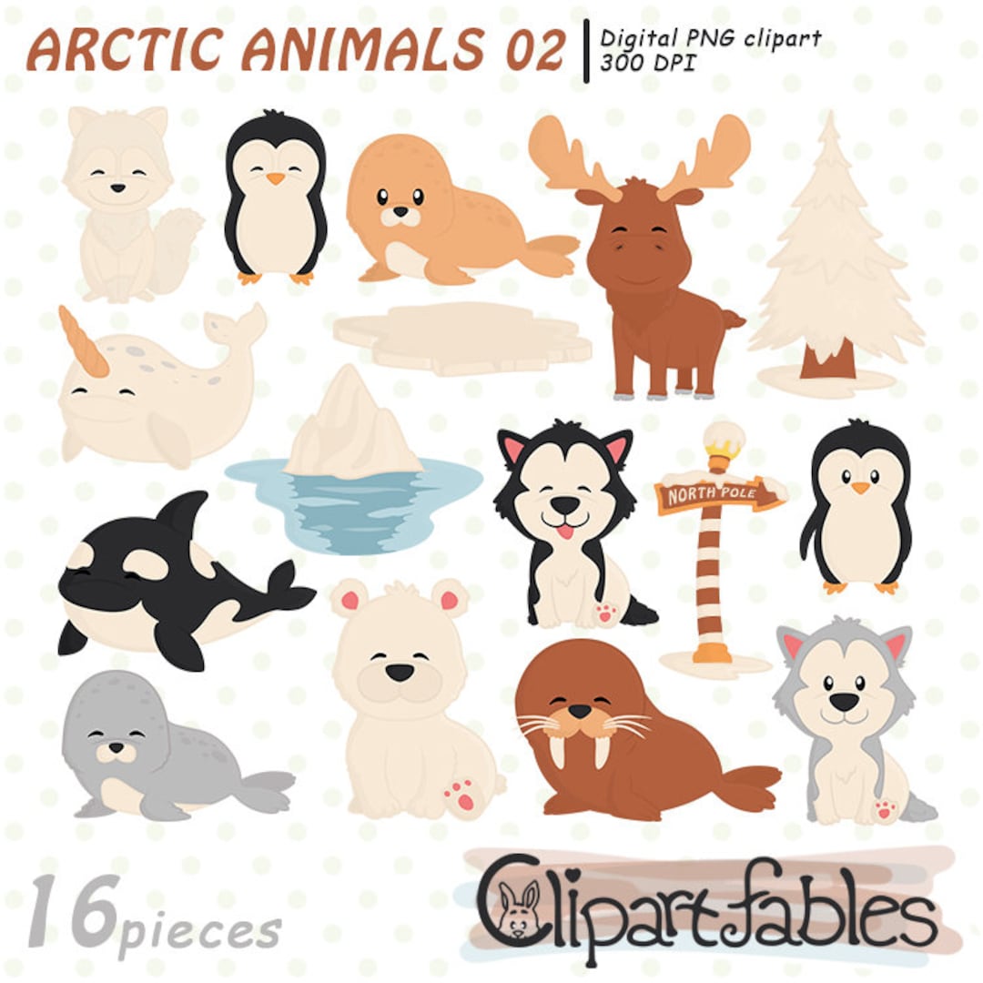 ARCTIC ANIMALS Clipart, North Pole, Animal Friends, Husky, Polar Bear ...