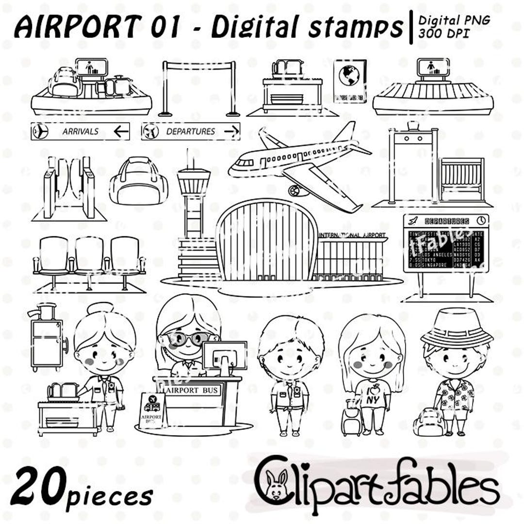 AIRPORT Digital Stamps, Aircraft Outline, Travel, Good Flight, Plane ...