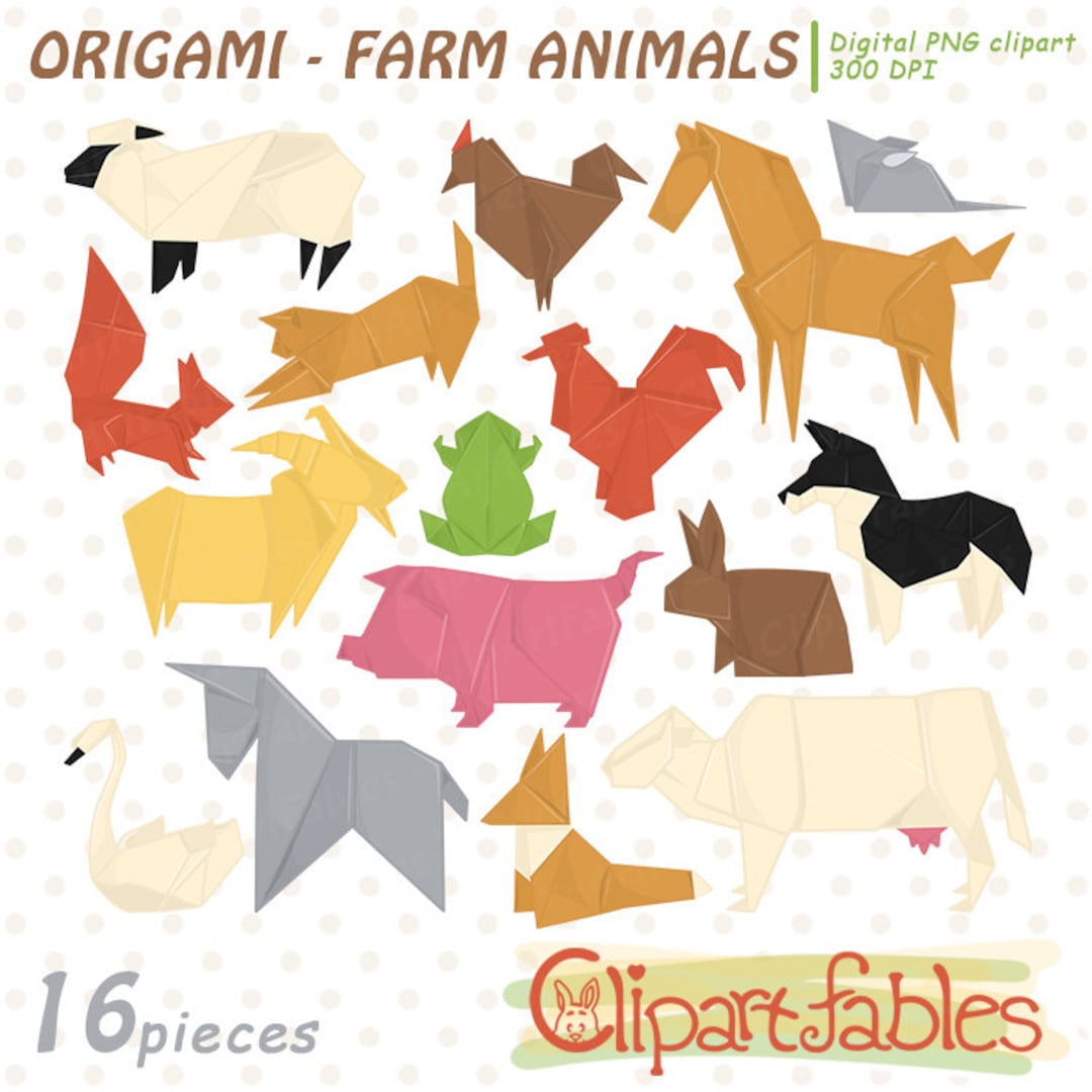 ORIGAMI ANIMALS Clipart, Farm Animals, Japanese Origami Papers ...