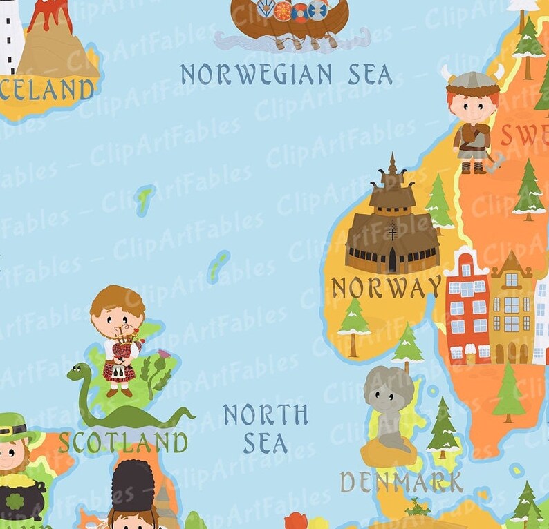 Cute Printable EUROPE MAP for kids INSTANT poster High | Etsy