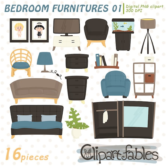 Bedroom Furniture Clip Art Set Of Bedroom Element Illustration
