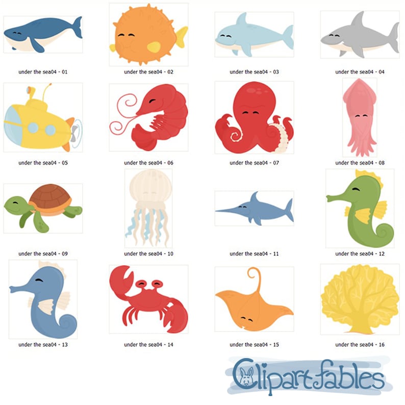 Cute SEA ANIMALS Clipart, Under the Sea Clip Art, Animal Friends, Fish ...