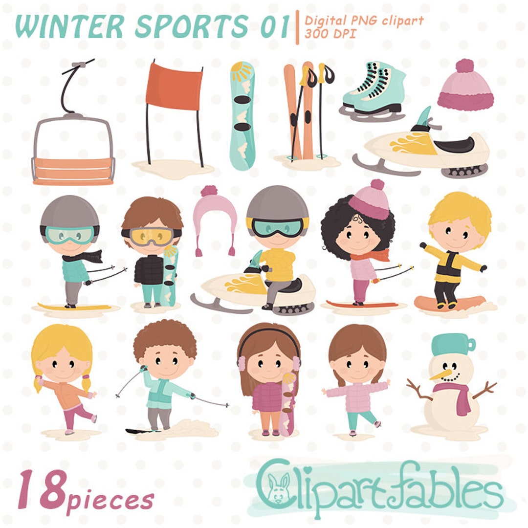 WINTER SPORTS Clipart, Snowboard, Ski, Skate Clipart - INSTANT Download ...