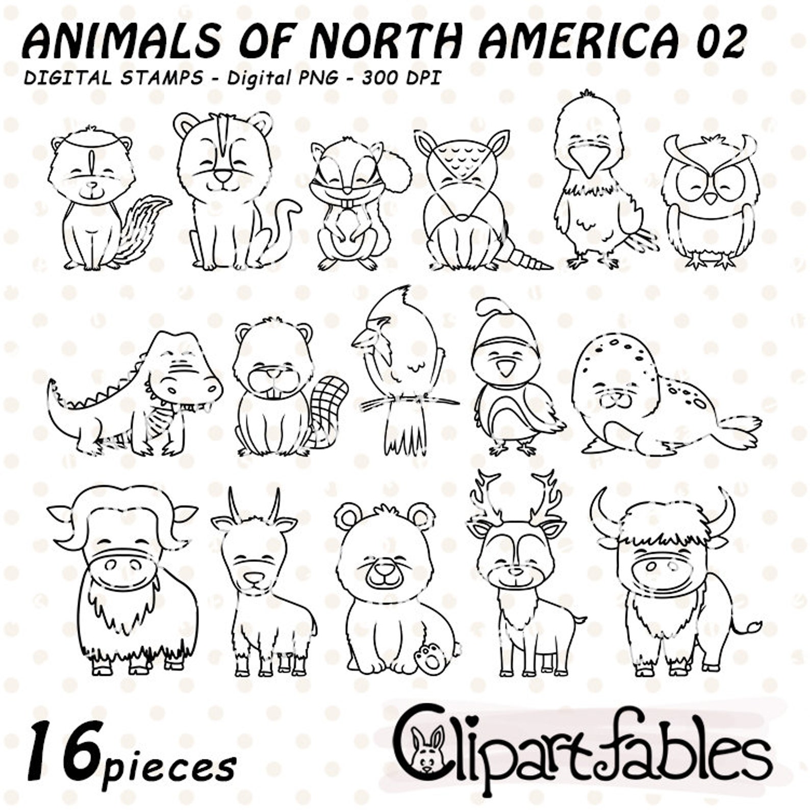 Cute ANIMALS of North America DIGITAL STAMPS, North America Wildlife ...