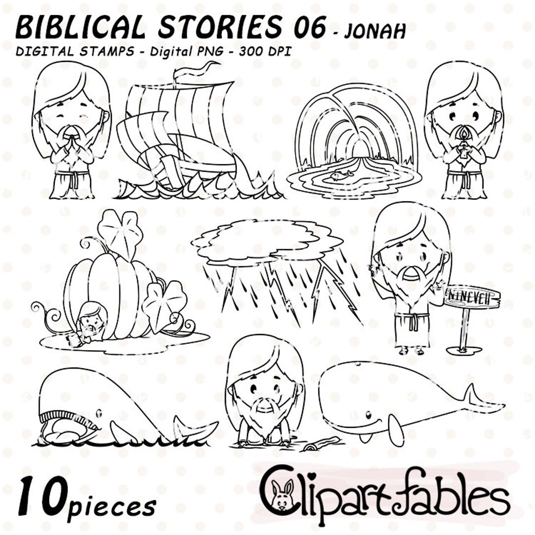 JONAH and the WHALE Digital Stamps, Coloring for Kids, Book of Jonah ...