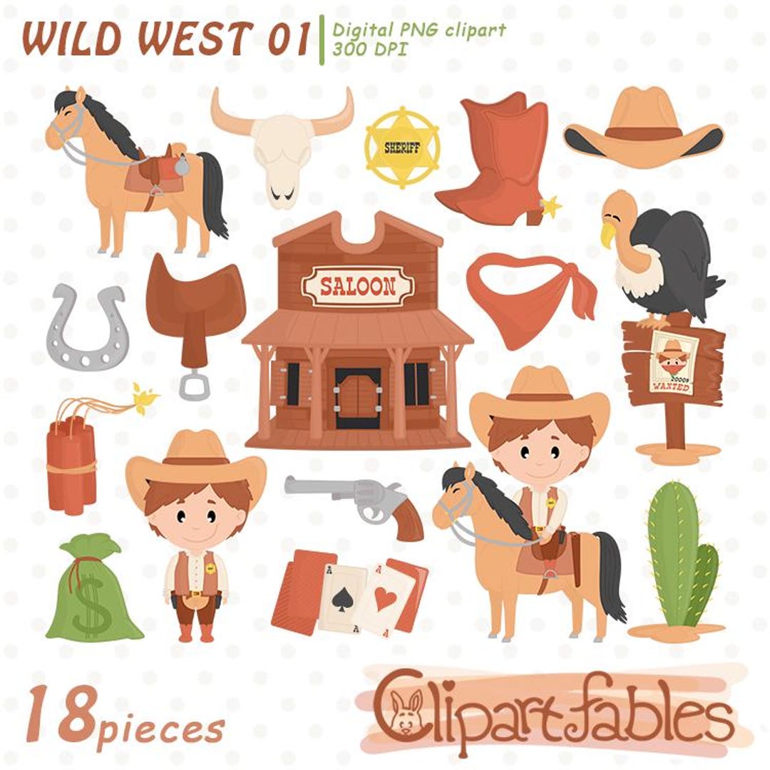 COWBOY Clipart, Western Clip Art, Sheriff, Prairie Schooner, Wild West ...