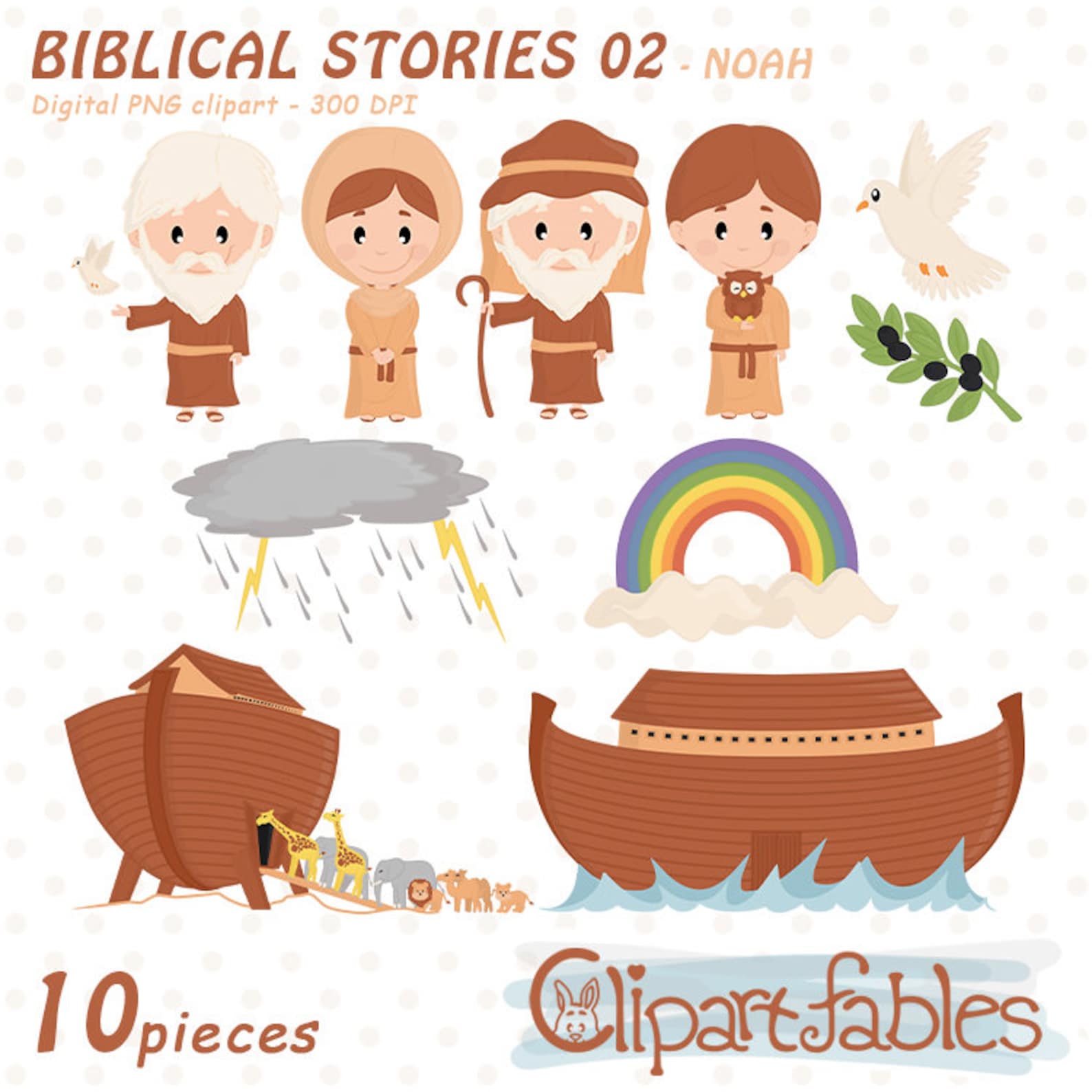 Cute Noah's Ark Clipart Noah and the Flood Cute Animals - Etsy