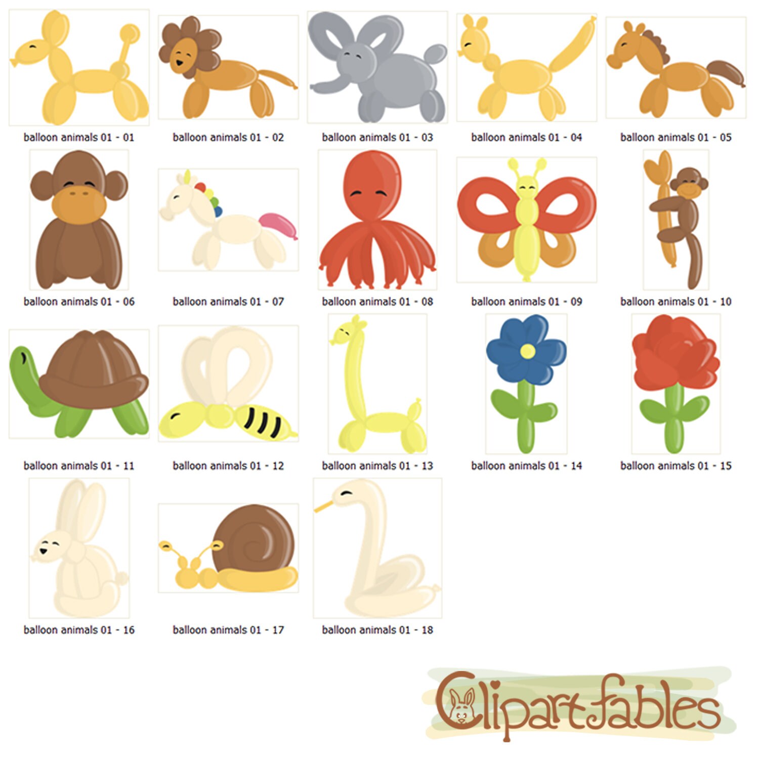 BALLOON ANIMALS Clipart, Balloon, Birthday Party Decoration, Balloon ...