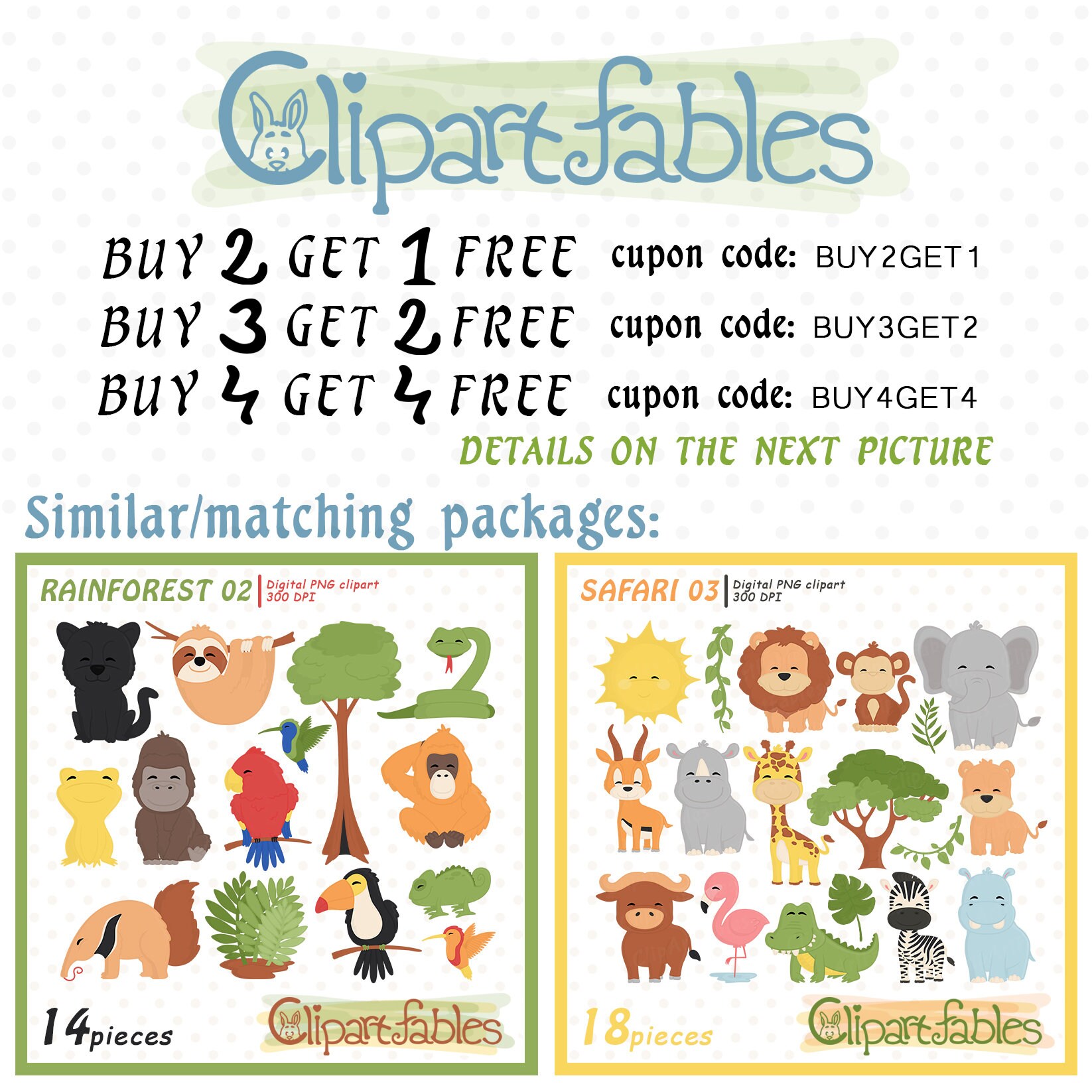 RAINFOREST Clipart, Cute Wild Animals Clip Art, Jungle, Chameleon ...