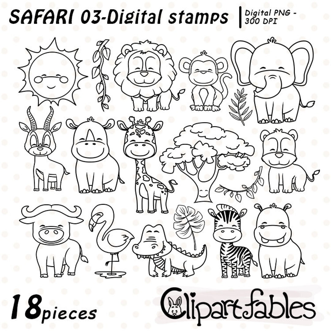 SAFARI FRIENDS, Jungle Animals - Digital Stamps, Baby Animals, Jungle ...