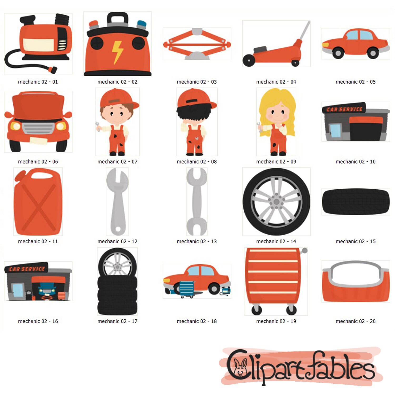 Red CAR MECHANIC Clipart, Automobile, Vehiche Maintenance INSTANT ...