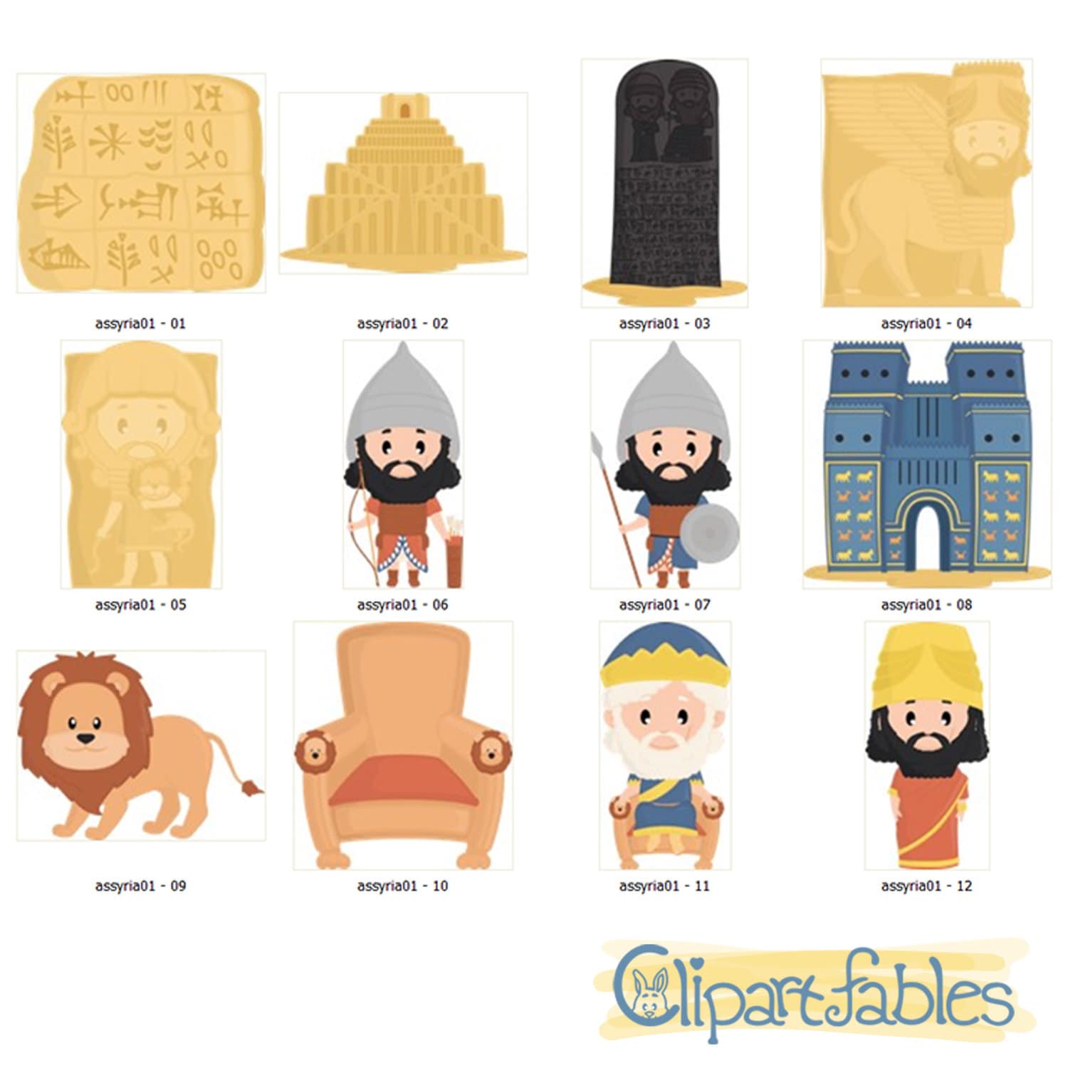 Cute Assyria and Babylonia Clipart Set, Mesopotamia Gilgamesh and ...