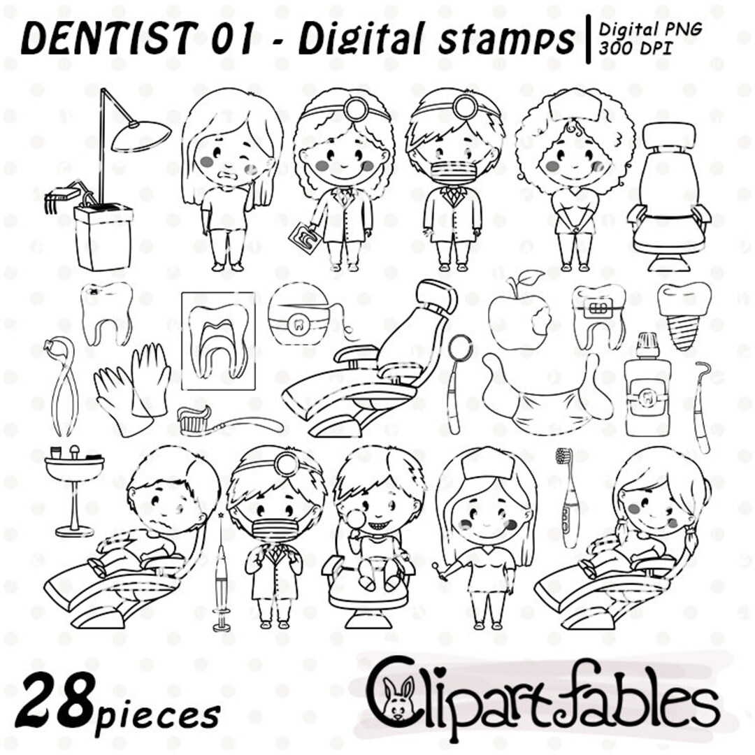 DENTIST Ditigal Stamps Dental Clinic Line Art Teeth Dental - Etsy