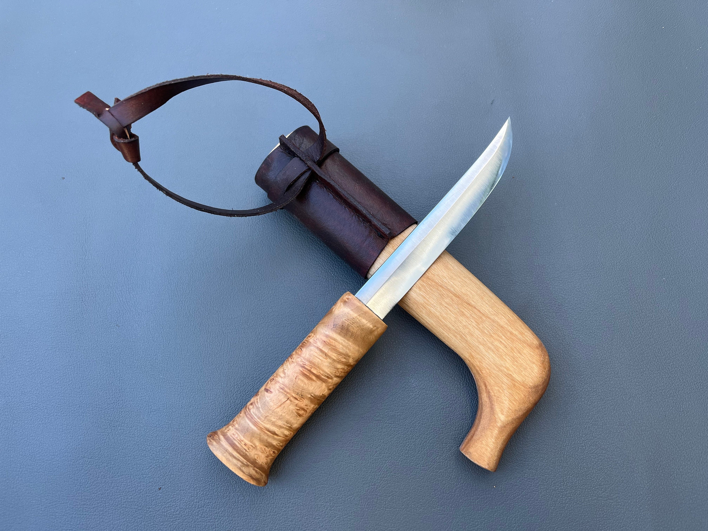 Sami Style Puukko Knife Hand Forged, Burl Handle and Wooden Sheath - Etsy