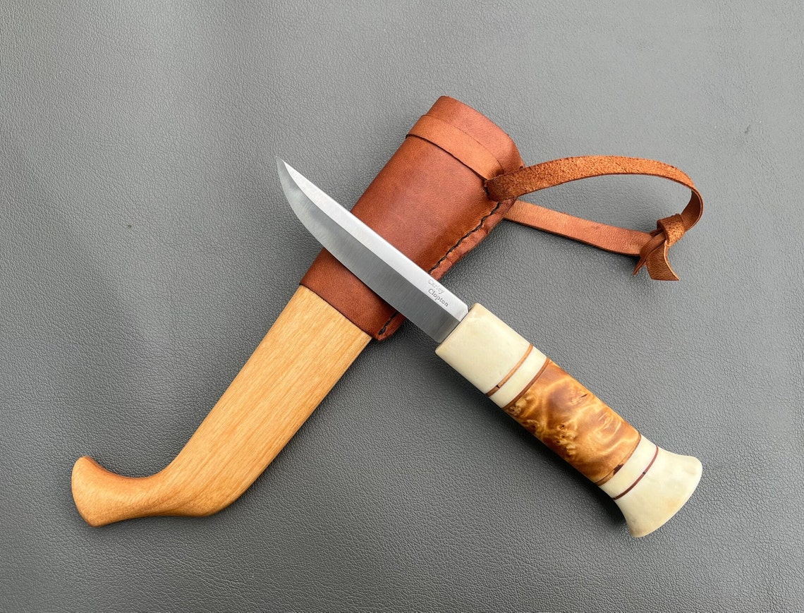 Sami Style Puukko Knife, Antler and Birch Burl Handle With Traditional ...