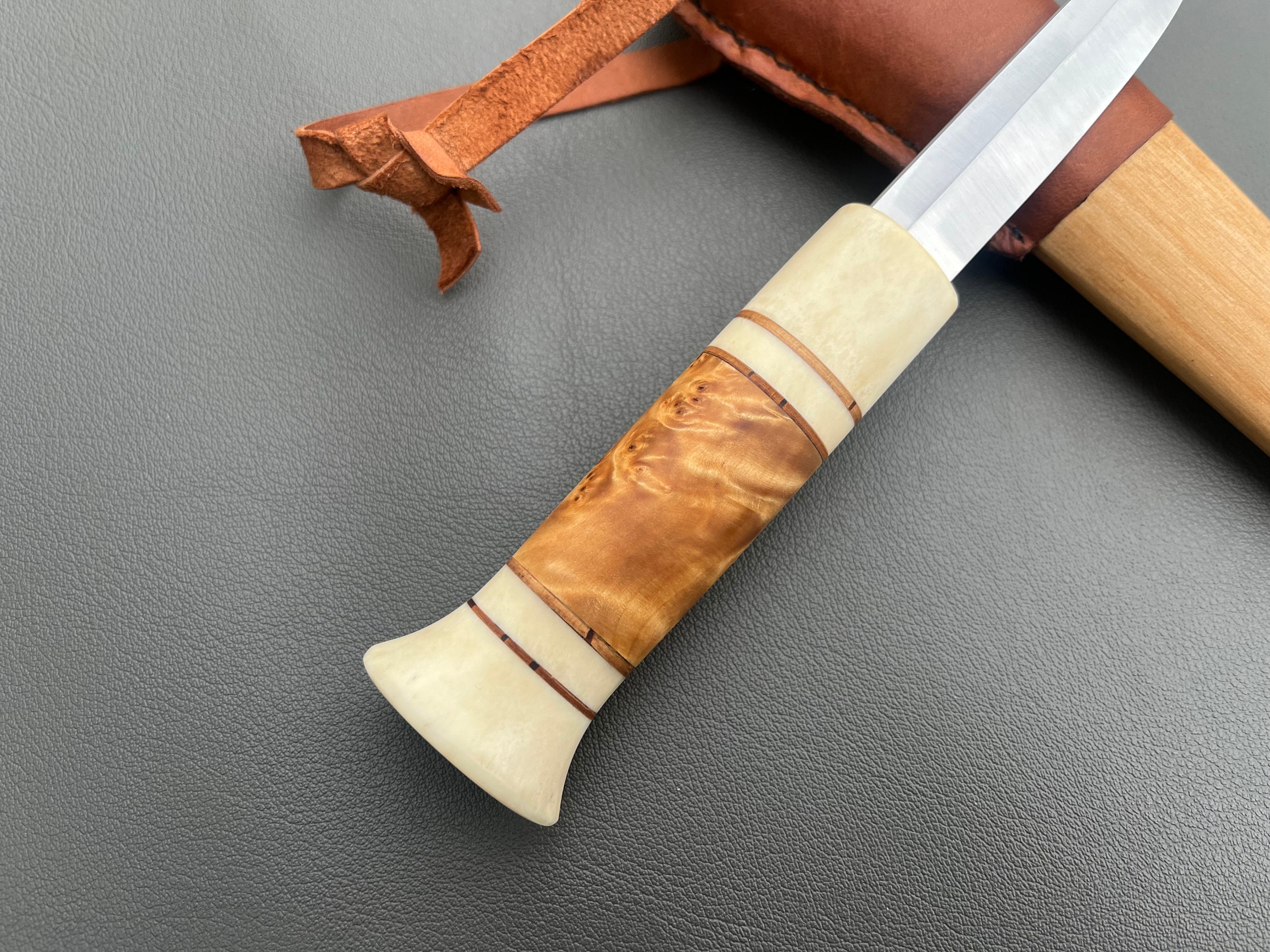 Sami Style Puukko Knife, Antler and Birch Burl Handle With Traditional ...