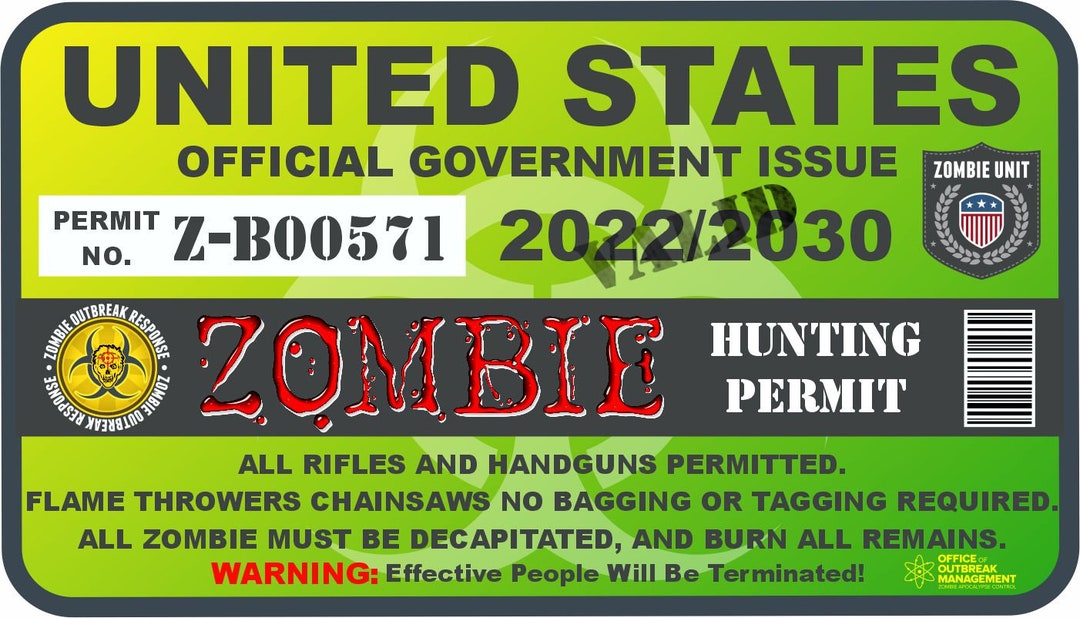 Zombie Response Permit Decal Sticker Walking Dead Car Truck Laptop ...