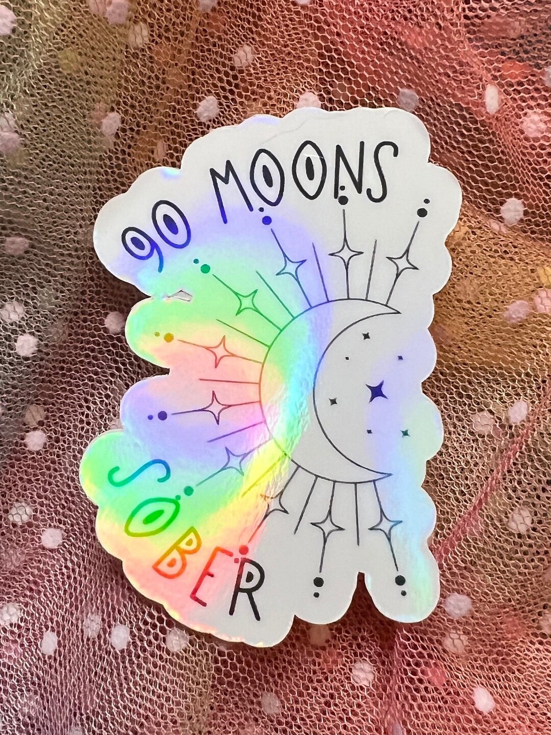 90 Moons Sober Holographic Sticker - Etsy