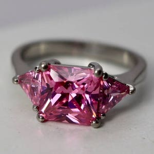 Vintage Pink CZ Cocktail Ring, Size 7 1/2, Sterling Silver, Cubic ...
