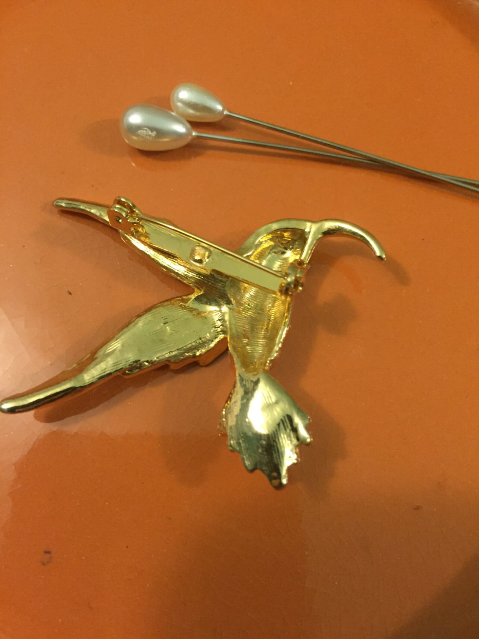 Vintage Hummingbird Brooch Pin Goldtone With Crystal Accents | Etsy