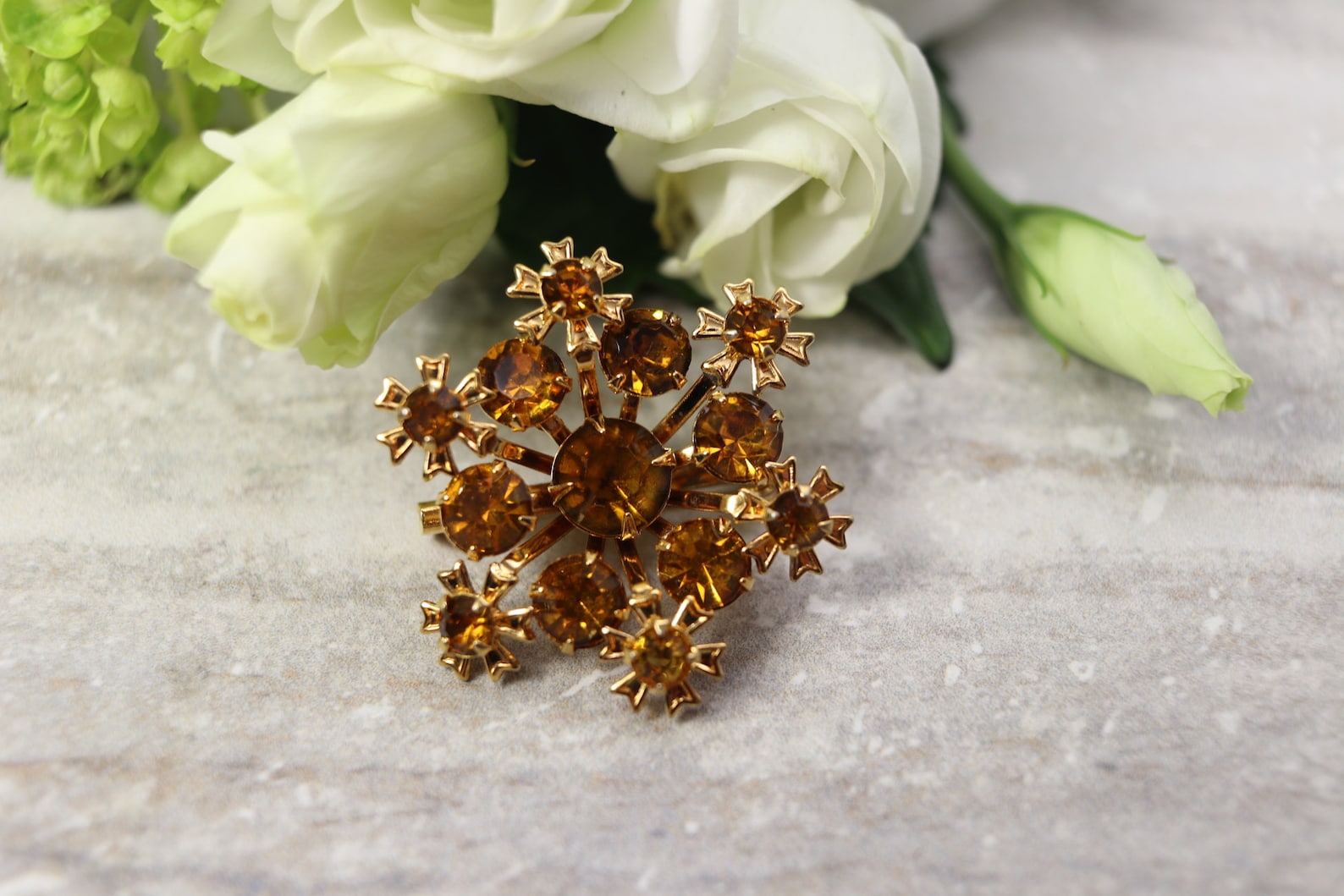 Vintage Amber Starburst Brooch, Rhinestone Starburst Brooch, Estate ...