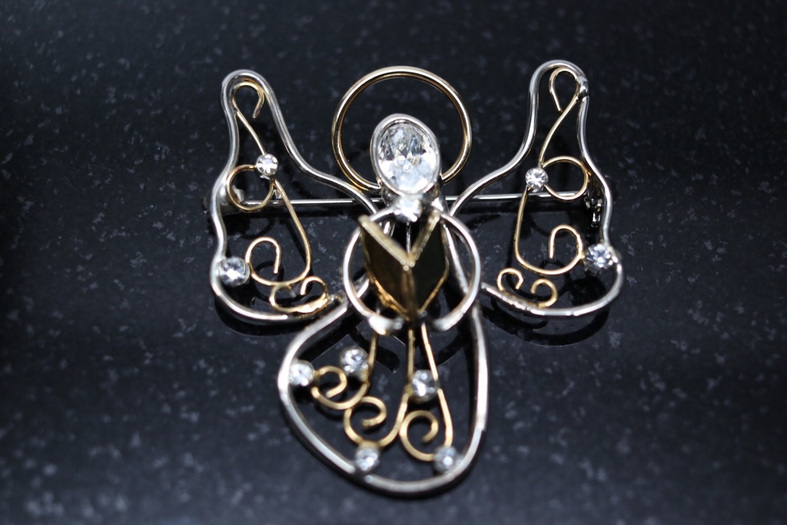 Vintage Angel Brooch Gold & Silver Angel Brooch Rhinestone | Etsy