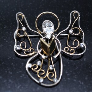 Vintage Angel Brooch, Gold & Silver Angel Brooch, Rhinestone Accents ...