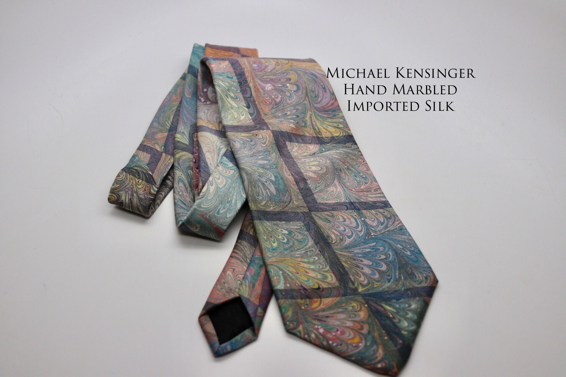 Vintage Hand Marbled Silk Tie Michael Kensinger Imported - Etsy