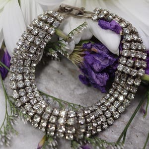 Vintage 4 Row Rhinestone Bracelet, Silver Tone Setting, Wedding ...