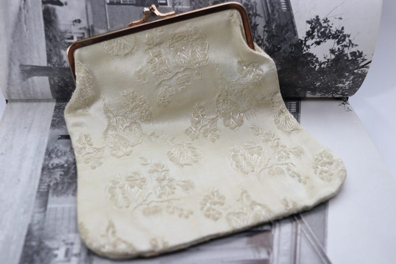 Vintage Ecru Clutch Purse, Evening Clutch, Floral Fabric Clutch, Prom ...