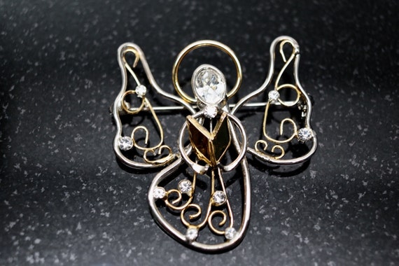 Vintage Angel Brooch Gold & Silver Angel Brooch Rhinestone | Etsy