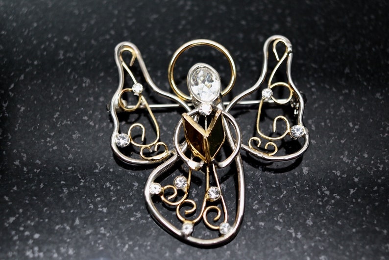 Vintage Angel Brooch Gold & Silver Angel Brooch Rhinestone | Etsy