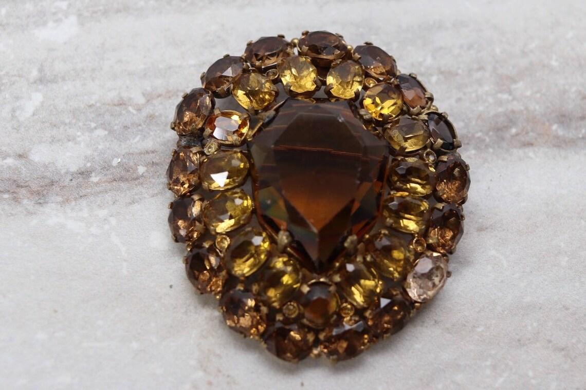 Vintage Czech Amber Brooch Czechoslovakia Amber Glass Brooch - Etsy
