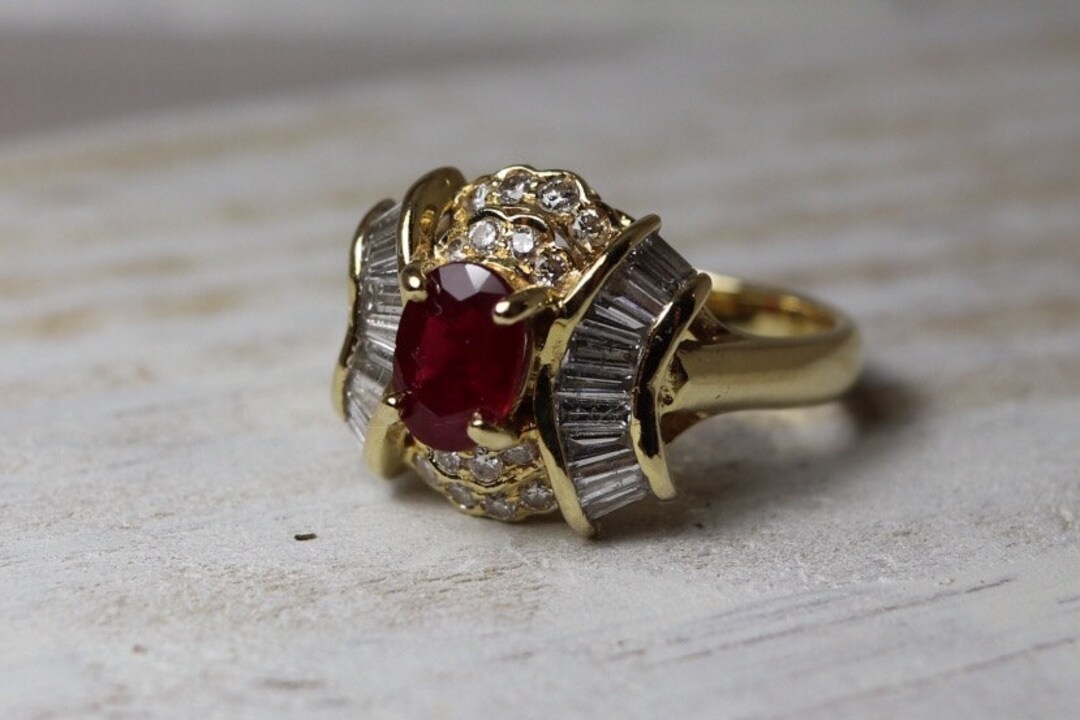 Vintage 18K Ruby & Diamond Ring, Size 7, Ruby Engagement Ring, July ...