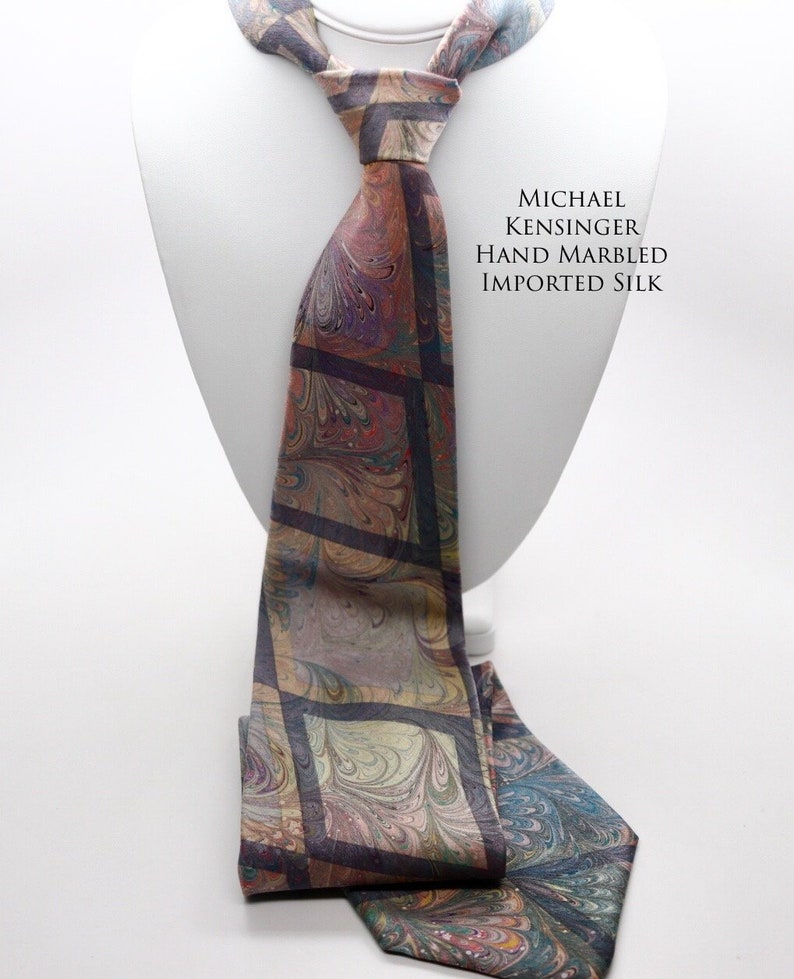 Vintage Hand Marbled Silk Tie Michael Kensinger Imported - Etsy